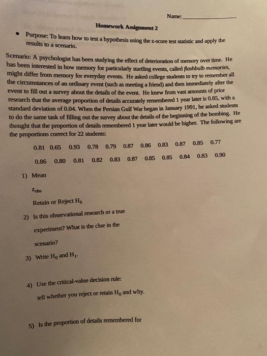 Solved Name: Homework Assignment 2 Purpose: To leam how to | Chegg.com