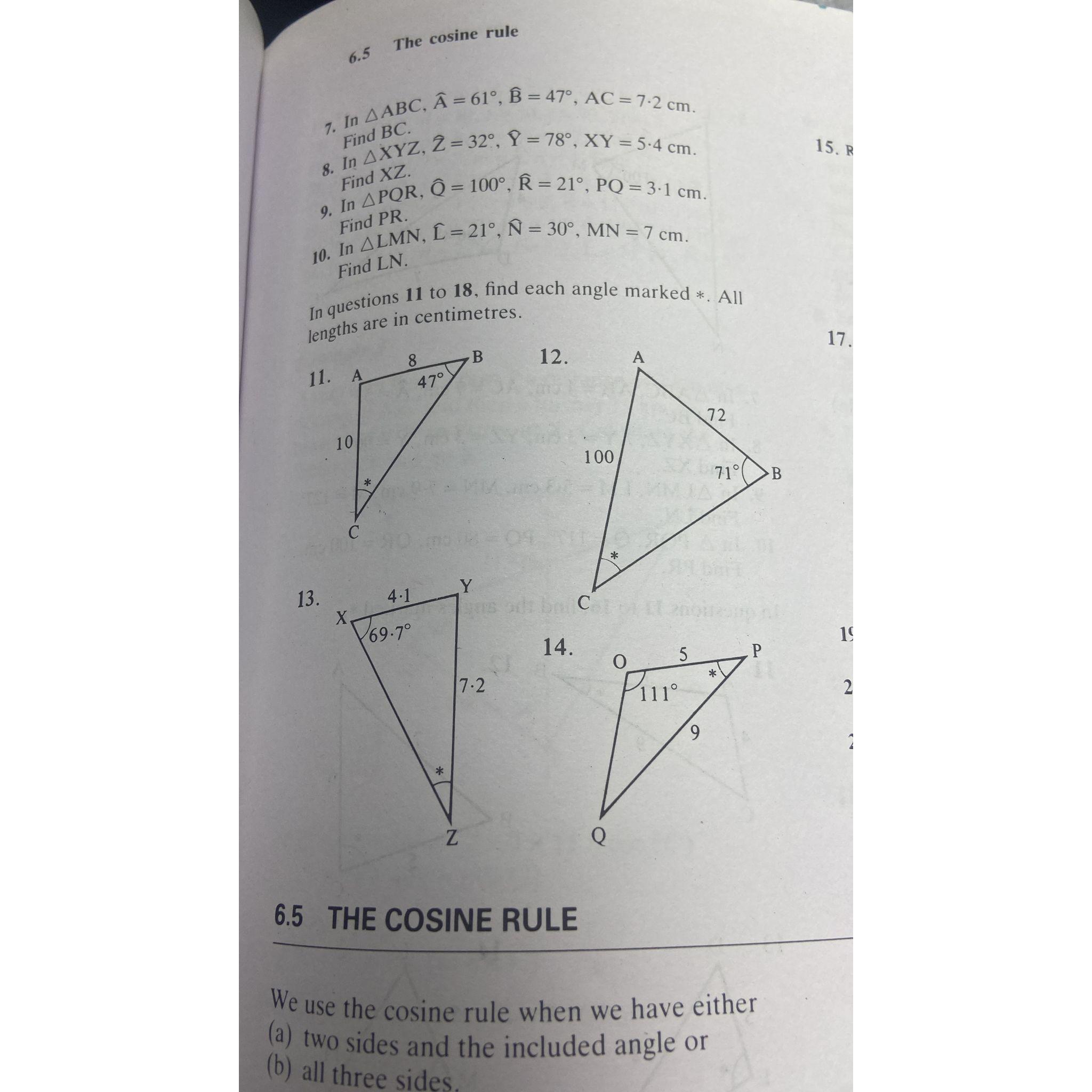 Solved 6.5 ﻿The cosine rule7. ﻿In | Chegg.com