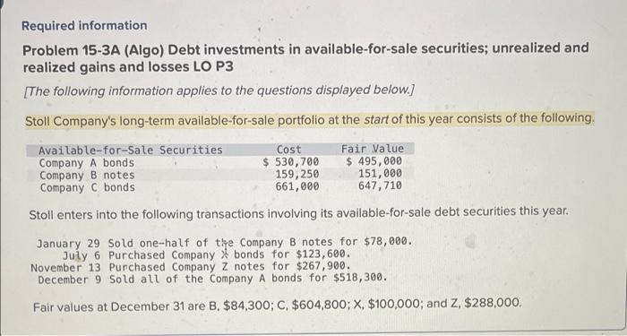 Solved Required information Problem 15-3A (Algo) Debt | Chegg.com