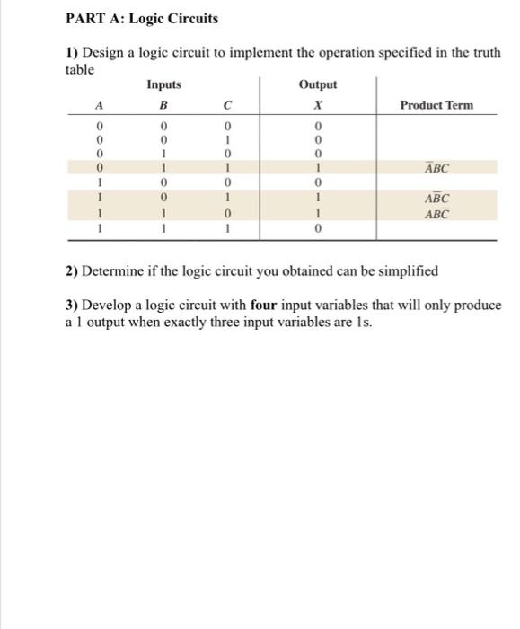 Solved 1) Design a logic circuit to implement the operation | Chegg.com