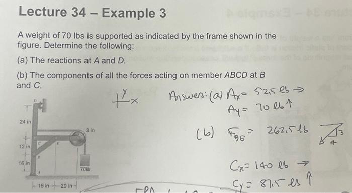 Solved A weight of 70lbs is supported as indicated by the | Chegg.com