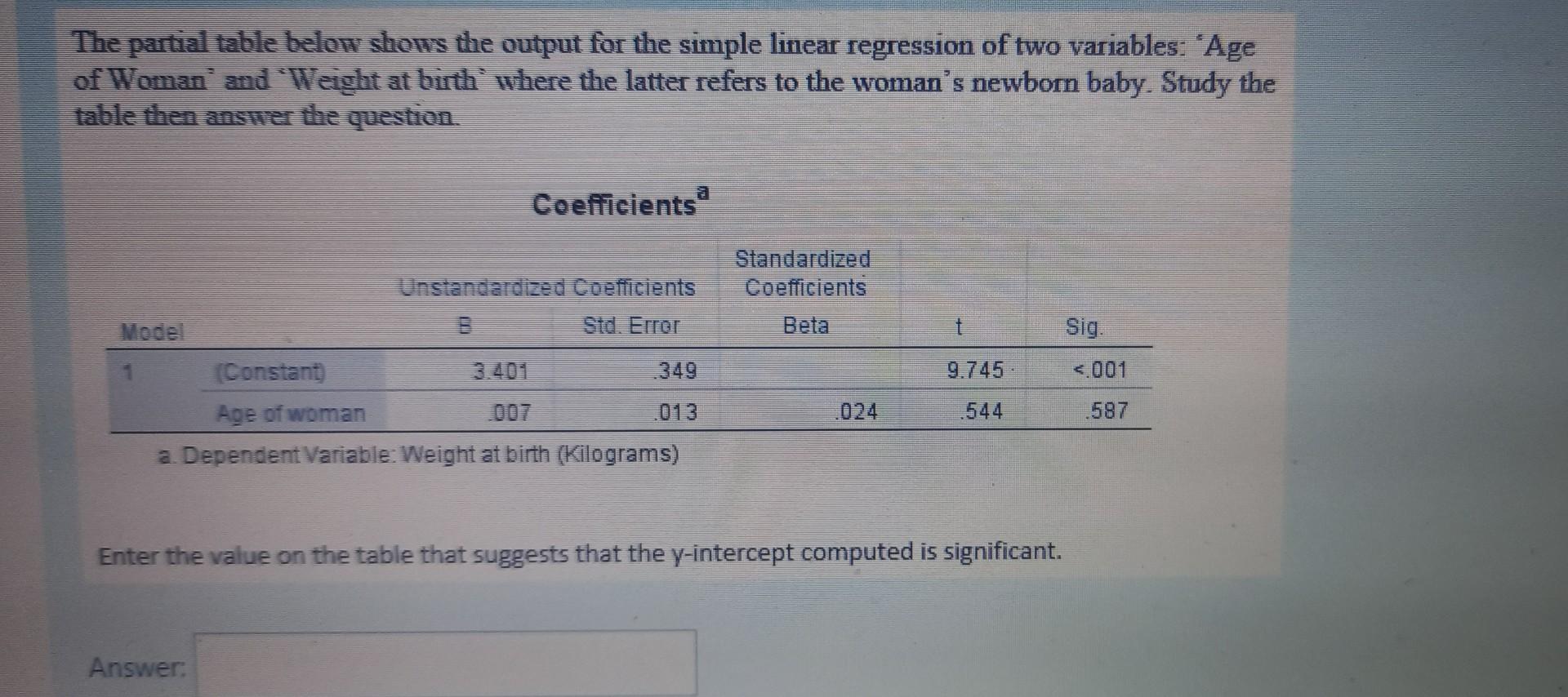 Solved The partial table below shows the output for the | Chegg.com