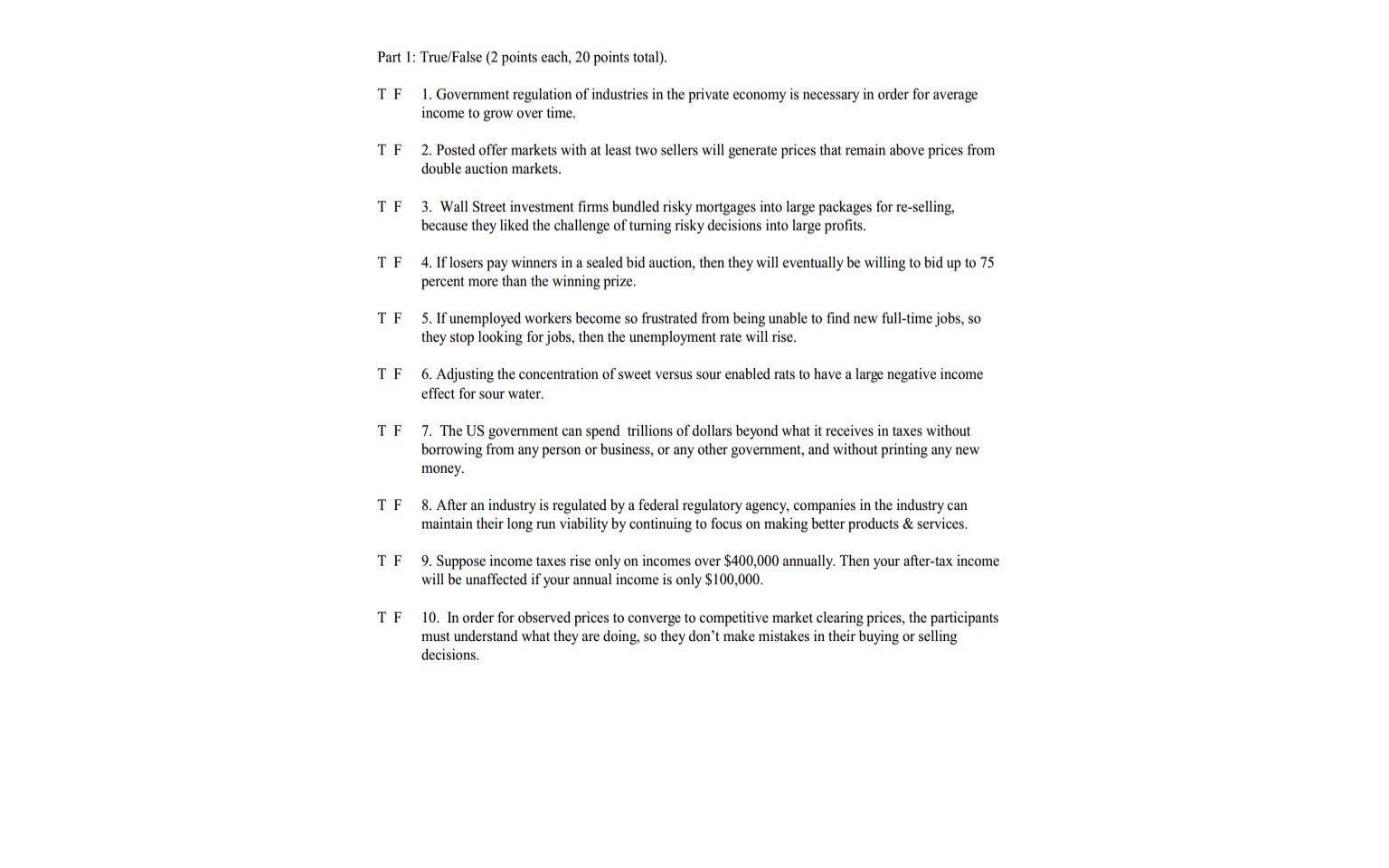 Solved Part 1 True False 2 points Each 20 points