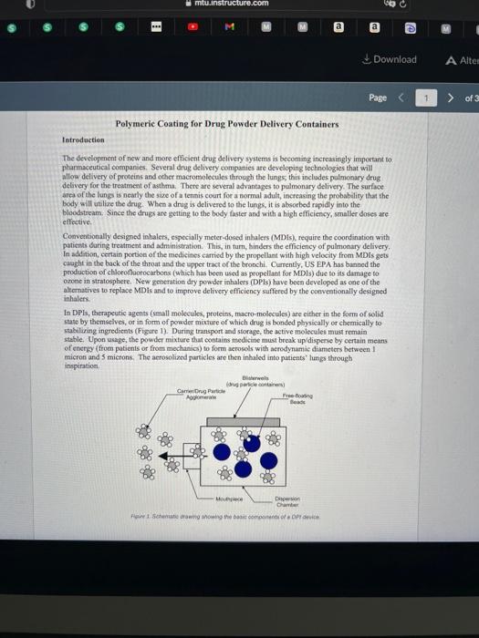 [Solved]: Polymeric Coating for Drug Powder Delivery Contai