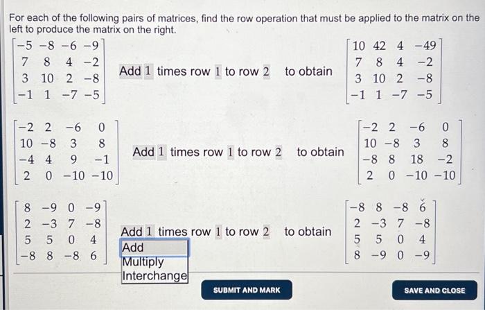 Solved For each of the following pairs of matrices, find the | Chegg.com