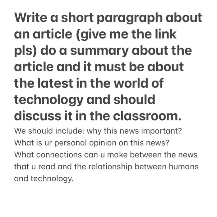 Write a short paragraph about an article (give me the | Chegg.com