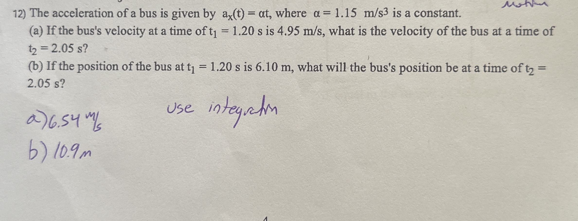 Solved The acceleration of a bus is given by ax(t)=αt, | Chegg.com