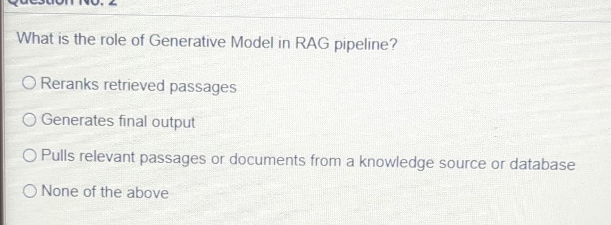 Solved What is the role of Generative Model in RAG | Chegg.com