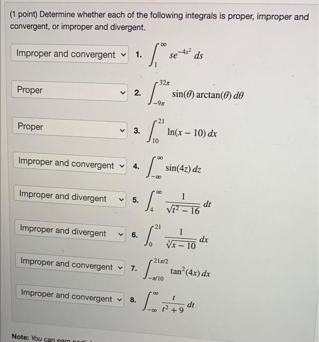 Solved (1 point) Determine whether each of the following | Chegg.com