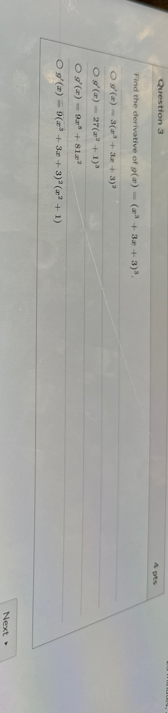 Solved Question 34 ﻿ptsFind the derivative of | Chegg.com