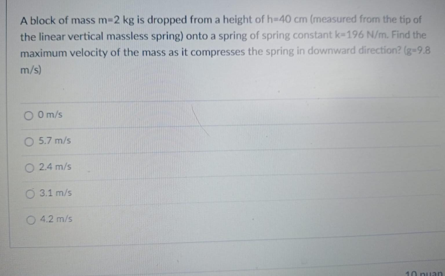 Solved A block of mass m=2 kg is dropped from a height of | Chegg.com