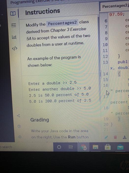 Solved Programming Exe Percentages2. Instructions الا Modify | Chegg.com