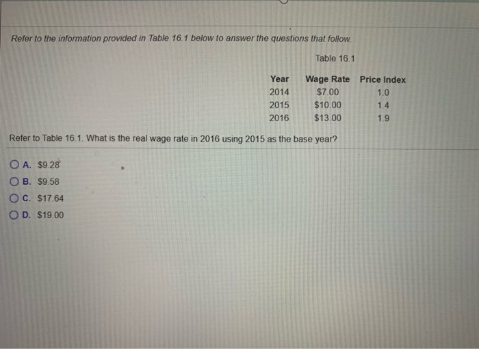Solved Refer to the information provided in Table 16.1 below | Chegg.com