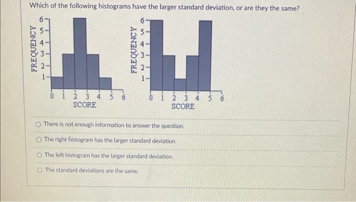 Solved Which of the following histograms have the larger | Chegg.com