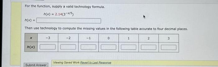 Solved For the function, supply a valid technology formula. | Chegg.com