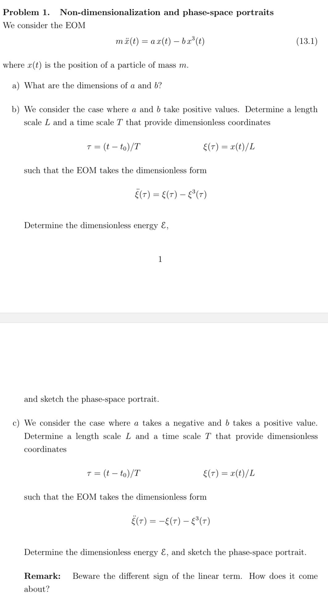 Solved Problem 1. ﻿Non-dimensionalization and phase-space | Chegg.com