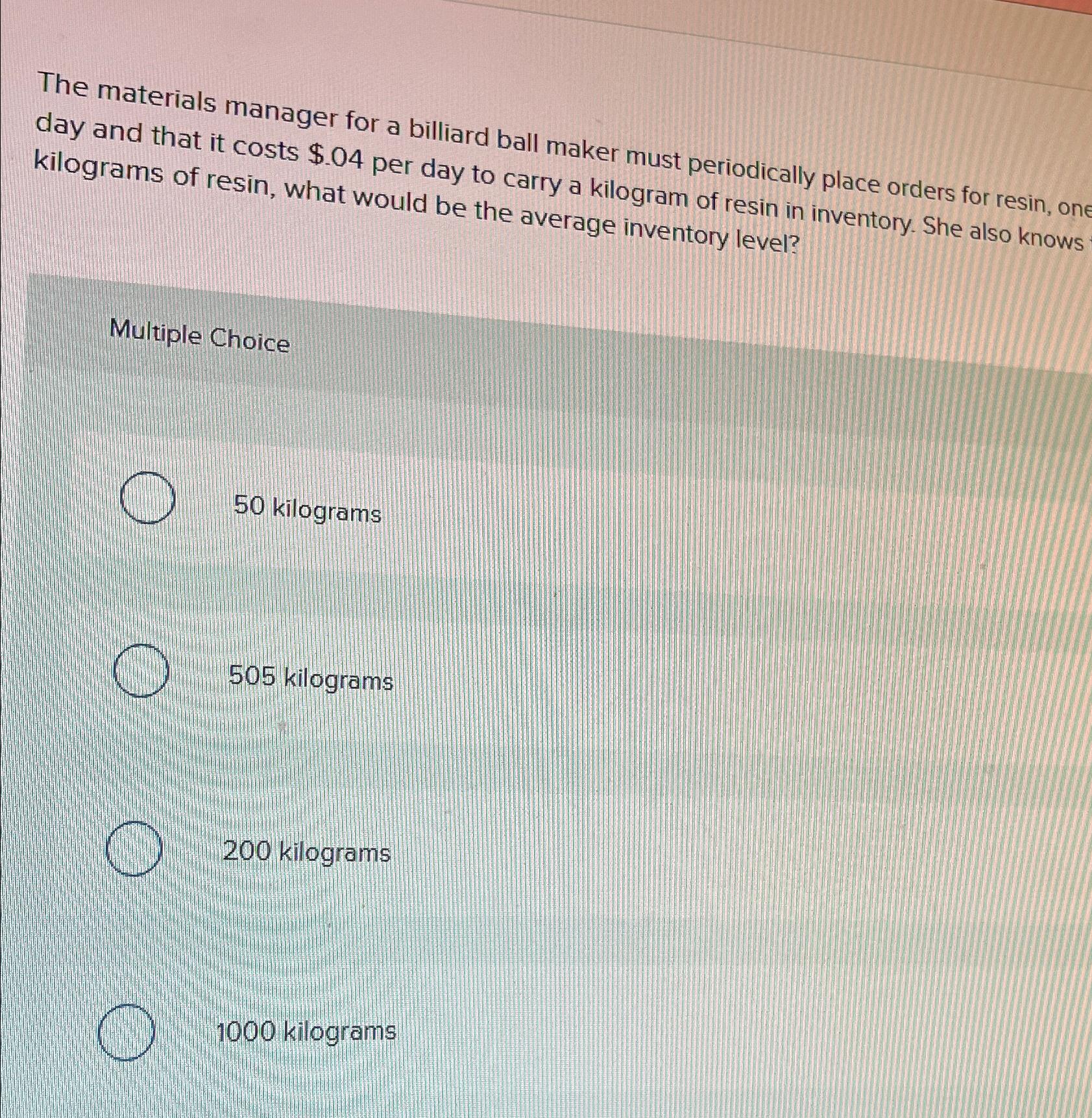 Solved The materials manager for a billiard ball maker must | Chegg.com