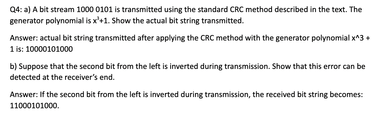 Solved Q4: a) ﻿A bit stream 10000101 ﻿is transmitted using | Chegg.com