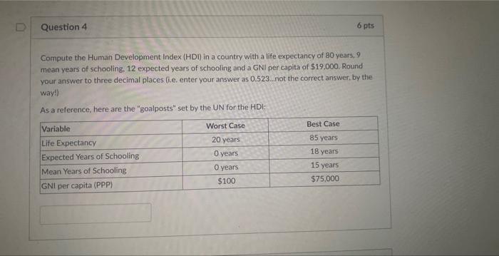 Solved Compute the Human Development Index (HDI) in a | Chegg.com