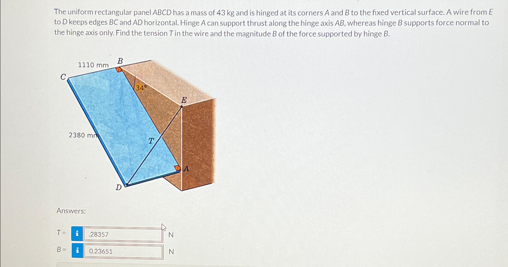 Solved The uniform rectangular panel ABCD has a mass of 43kg | Chegg.com