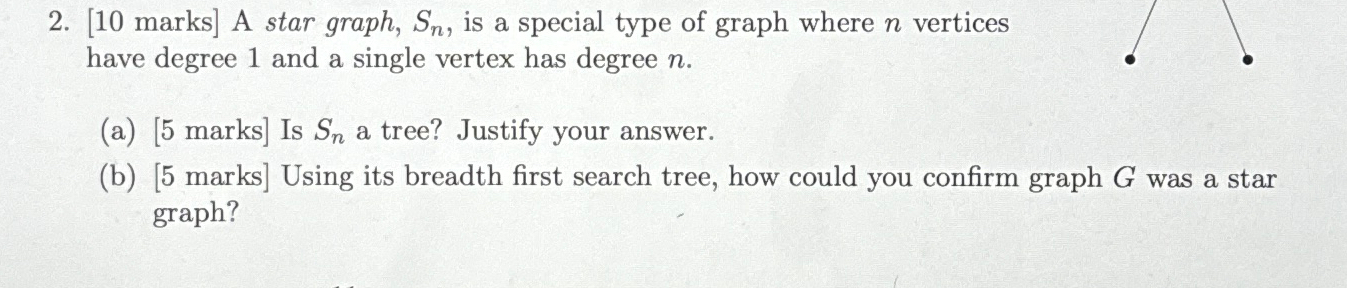 Solved [10 ﻿marks] ﻿A star graph, Sn, ﻿is a special type of | Chegg.com