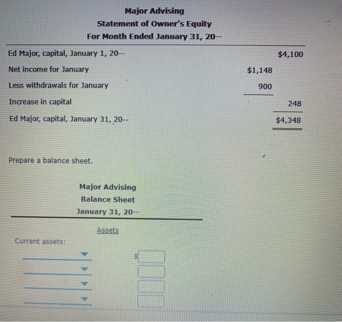 Solved Balance Sheet A partial work sheet and statement of | Chegg.com