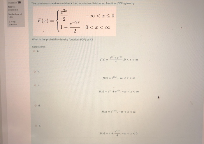 Solved Question 16 The continuous random variable x has | Chegg.com