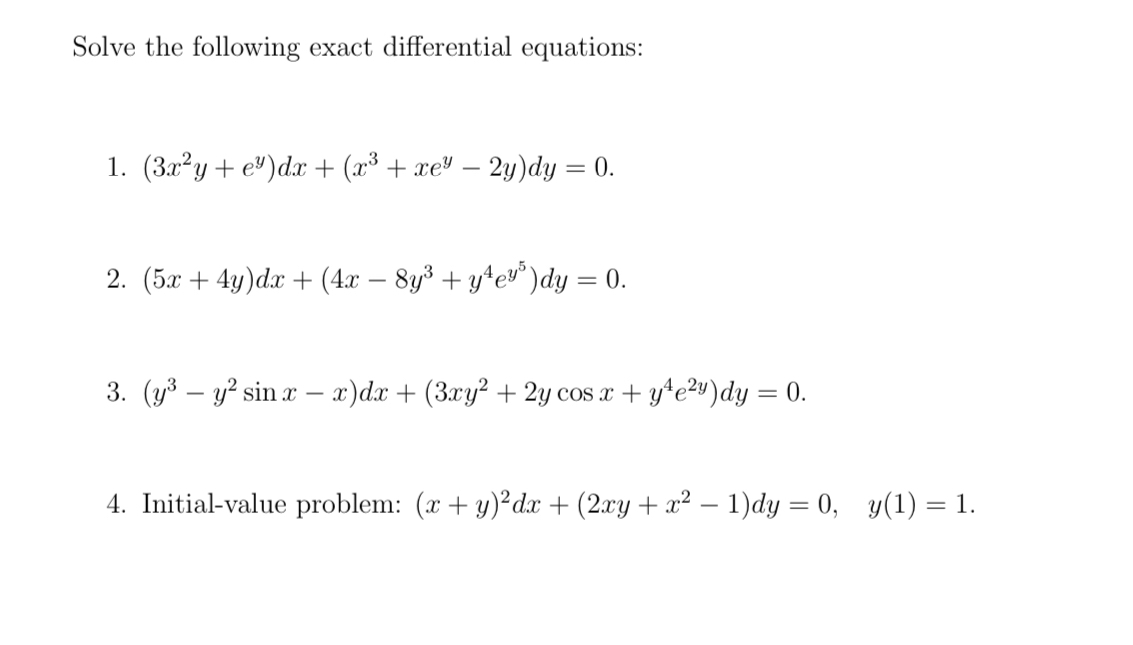 Solve the following exact differential | Chegg.com