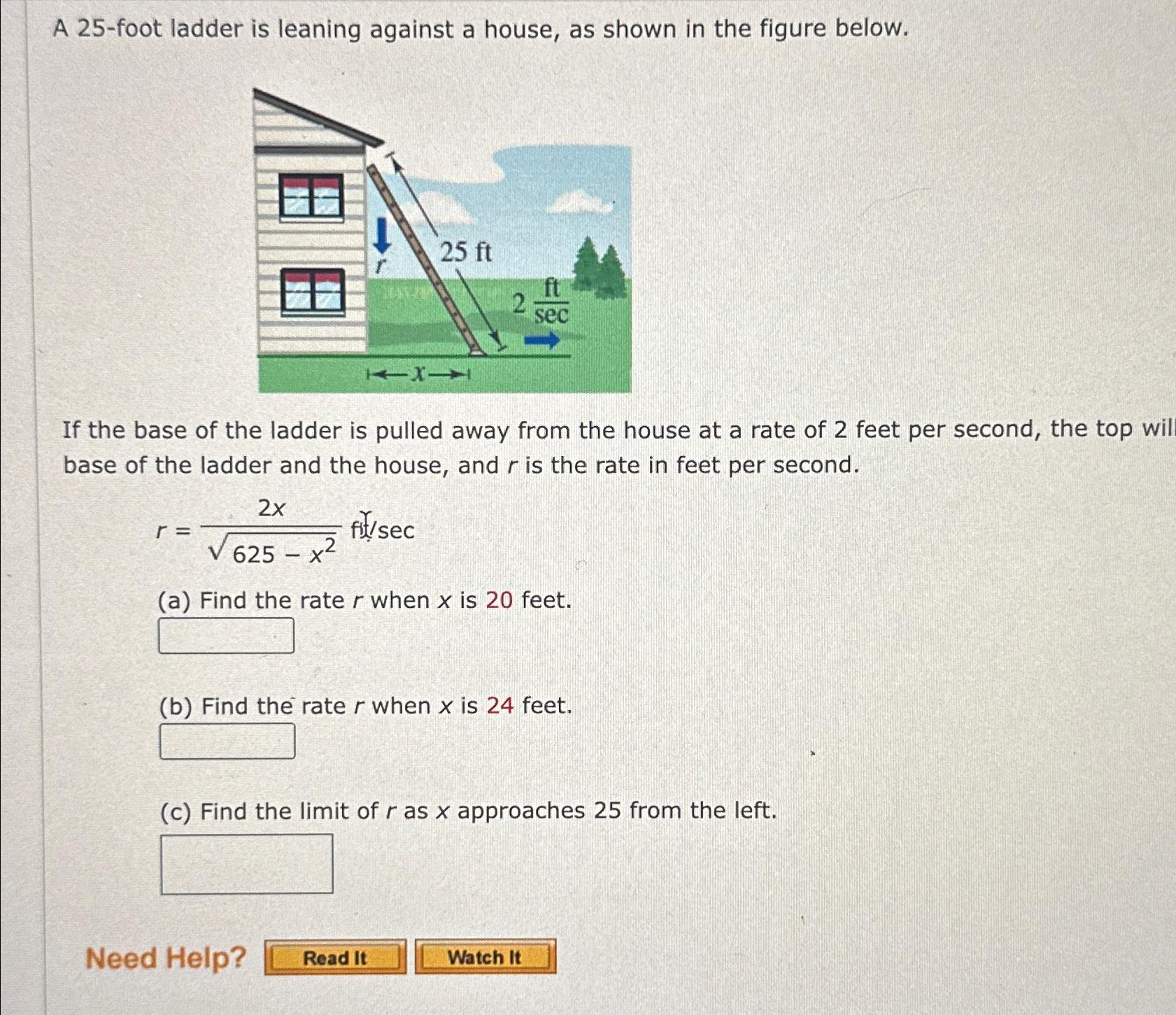 Solved A 25 -foot ladder is leaning against a house, as | Chegg.com