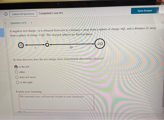 Solved A negative test charge -q is released from rest at a | Chegg.com