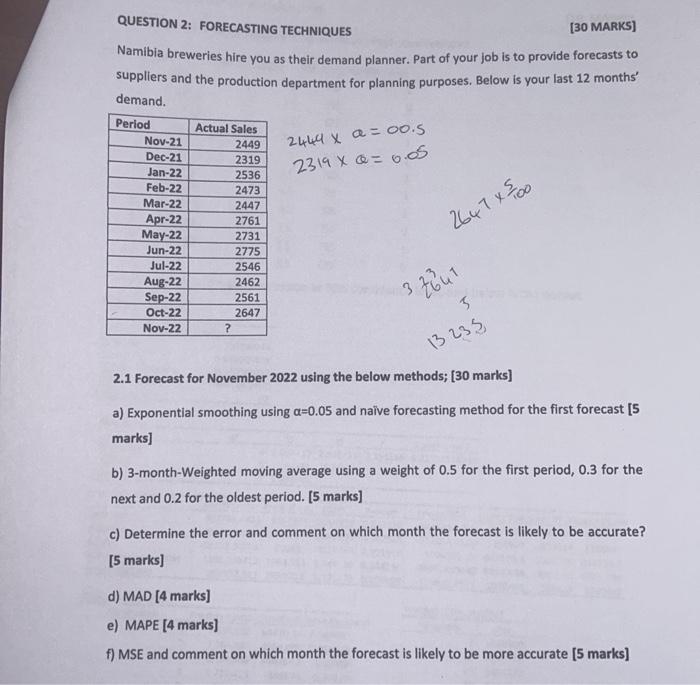 Solved QUESTION 2: FORECASTING TECHNIQUES [30 MARKS] Namibia | Chegg.com