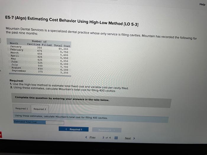 Solved Help E5-7 (Algo) Estimating Cost Behavior Using | Chegg.com