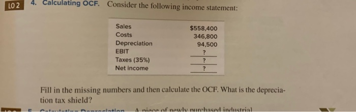 Solved LO2 4. Calculating OCF. Consider the following income | Chegg.com Solved LO2 4. Calculating OCF. Consider the following income | Chegg.com