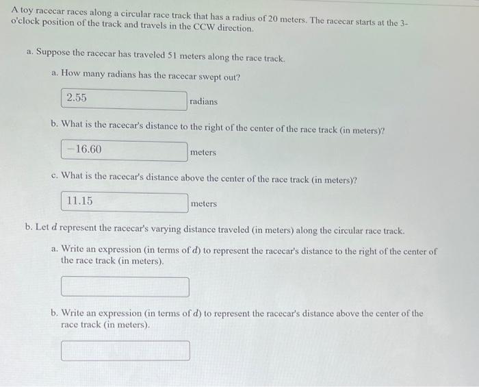 Solved A toy racecar races along a circular race track that | Chegg.com