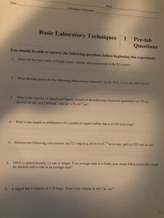 Solved Date Desk Laboratory Instructor Basic Laboratory | Chegg.com