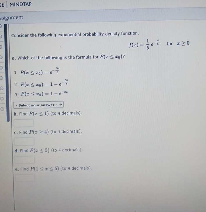 Solved ssignmentConsider the following exponential | Chegg.com