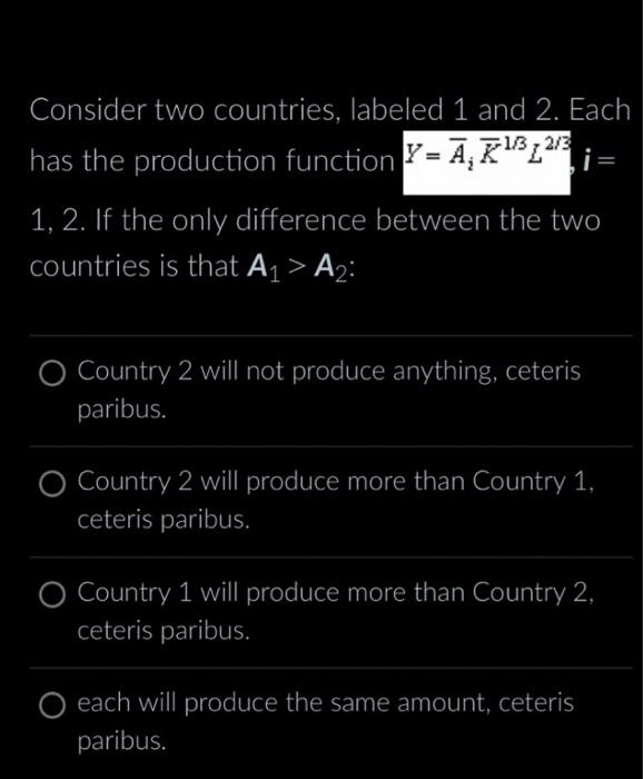 Solved Consider two countries, labeled 1 and 2. Each has the | Chegg.com
