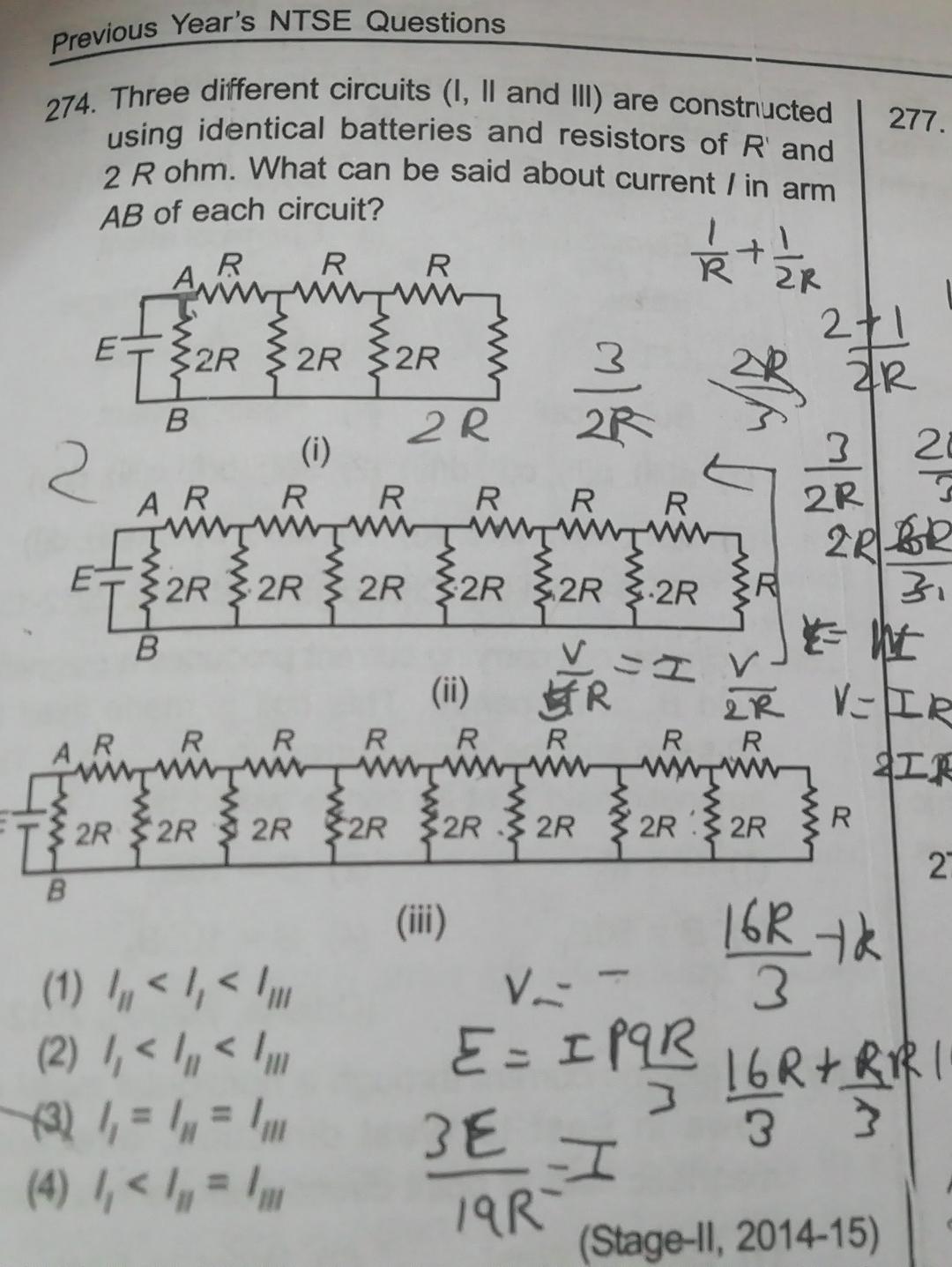Solved 274. Three different circuits (I, II and III) are | Chegg.com