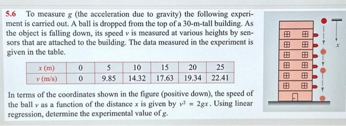 Solved 5.6 To measure g (the acceleration due to gravity) | Chegg.com