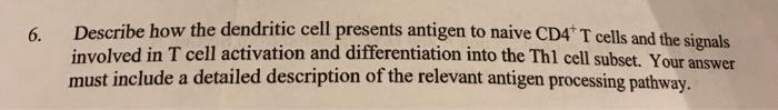 Solved 6. Describe how the dendritic cell presents antigen | Chegg.com