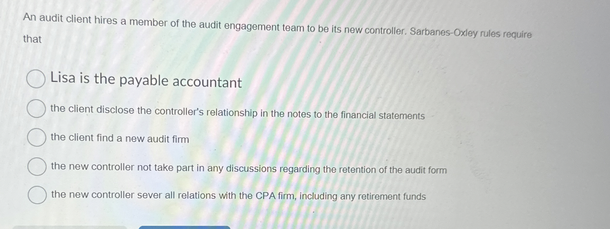Solved An audit client hires a member of the audit | Chegg.com