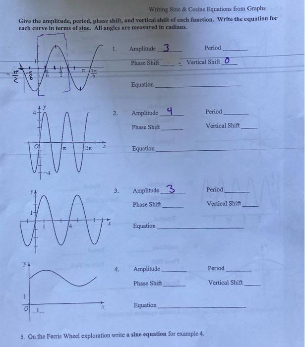 Solved Writing Sinc & Cosine Equations from Graphs Give the | Chegg.com