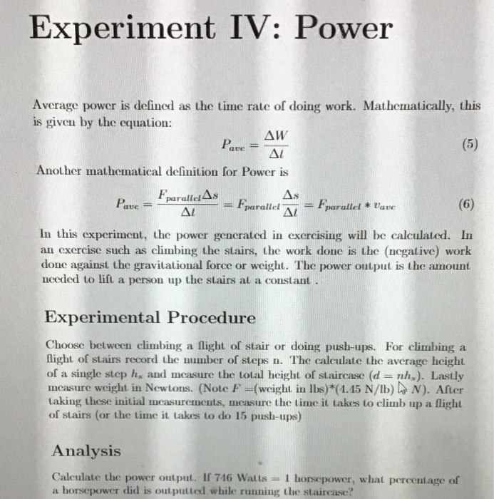 Solved Experiment IV: Power Average power is defined as the | Chegg.com