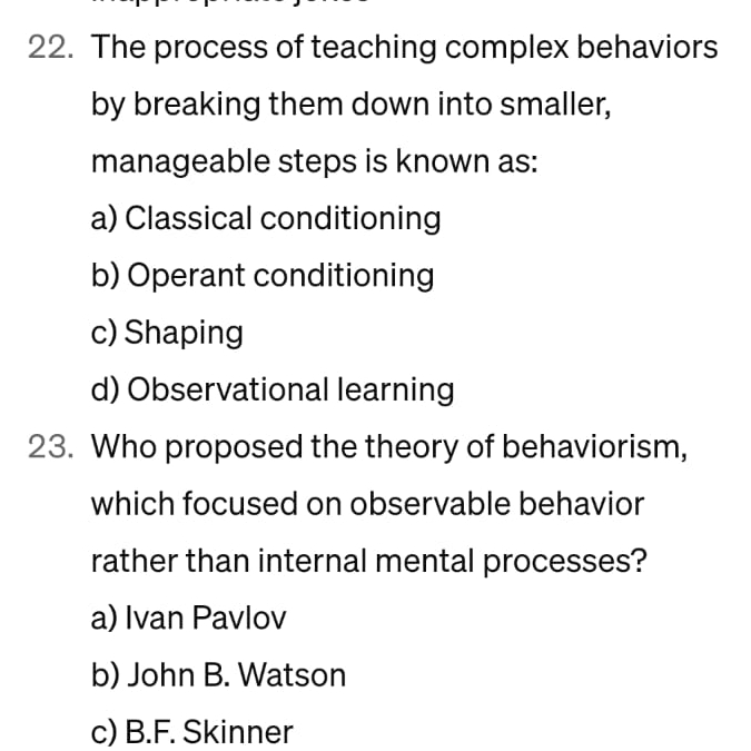 Solved The process of teaching complex behaviors by breaking | Chegg.com