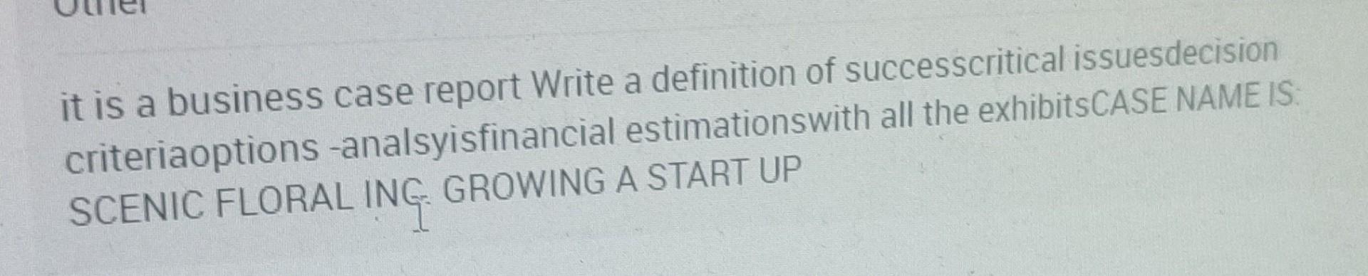 Solved it is a business case report Write a definition of | Chegg.com
