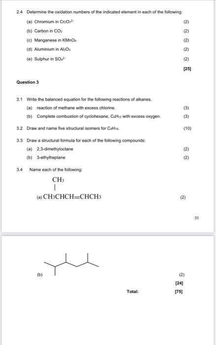 Solved 2.4 Determine the oxidation numbers of the indicated | Chegg.com