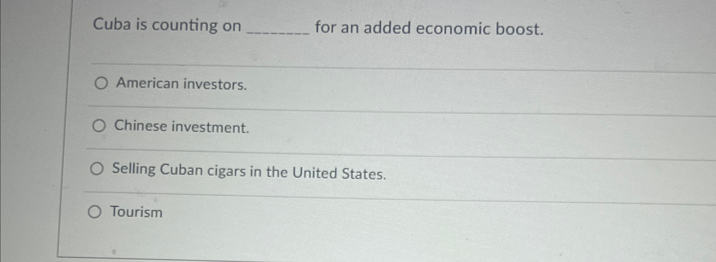 Solved Cuba is counting on ﻿for an added economic | Chegg.com