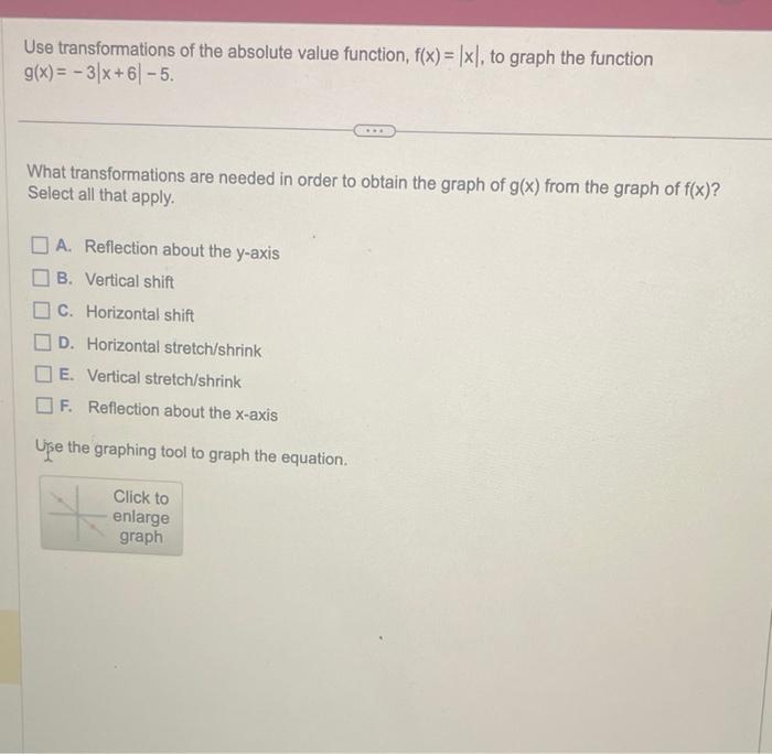 Solved Use transformations of the absolute value function, | Chegg.com