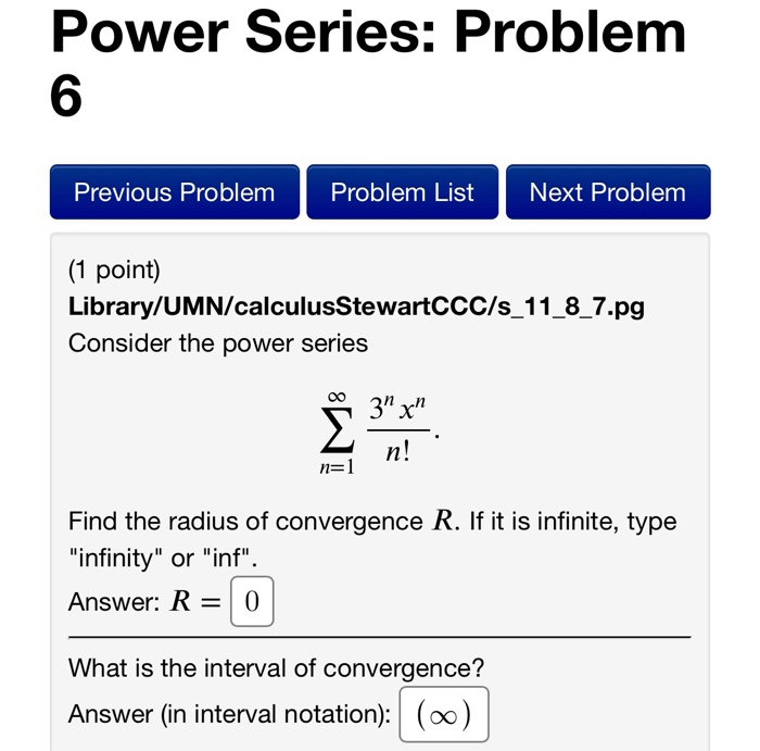 Solved Power Series: Problem Previous Problem Problem List | Chegg.com