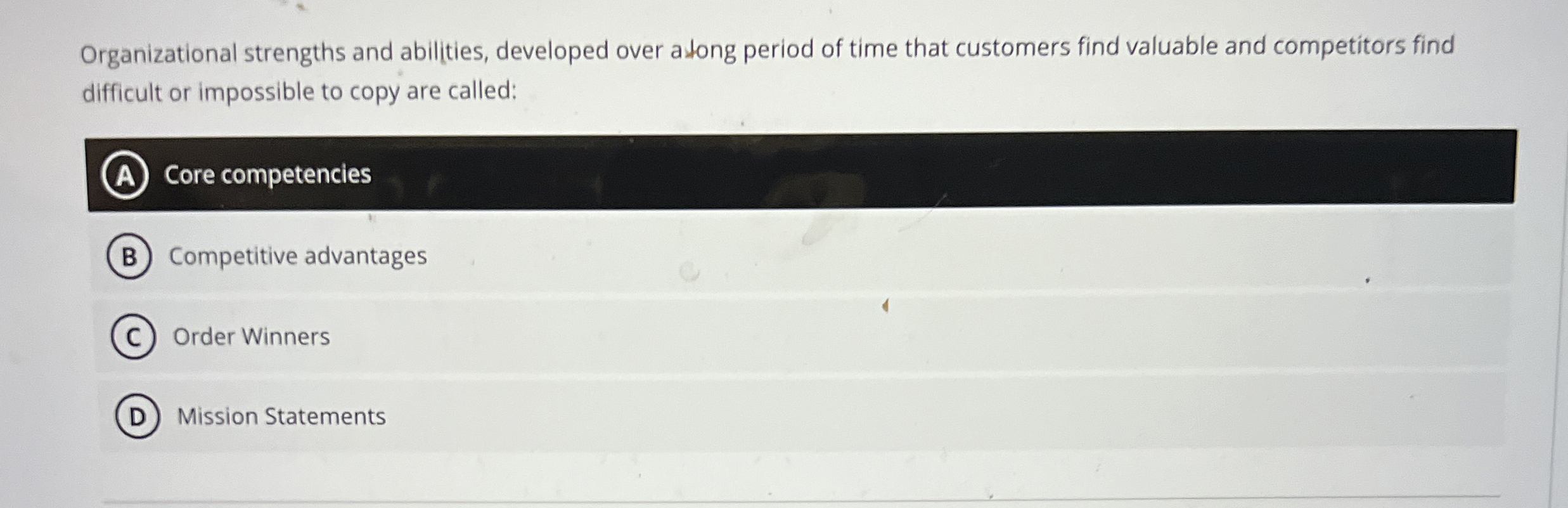 Solved Organizational strengths and abilities, developed | Chegg.com